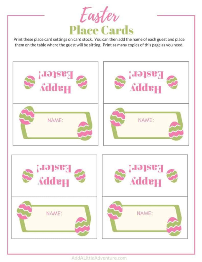 Printable Easter Place Card Template – FREE Printable Birthday Cards